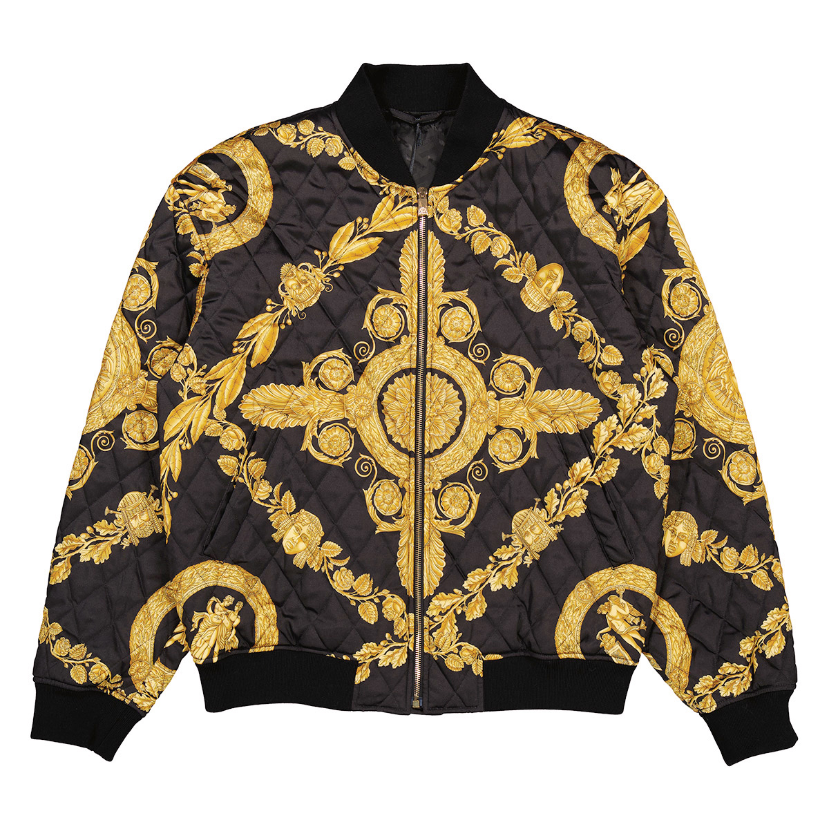 Versace Men's Black / Gold Maschera Baroque-Print Quilted Bomber Jacket ...