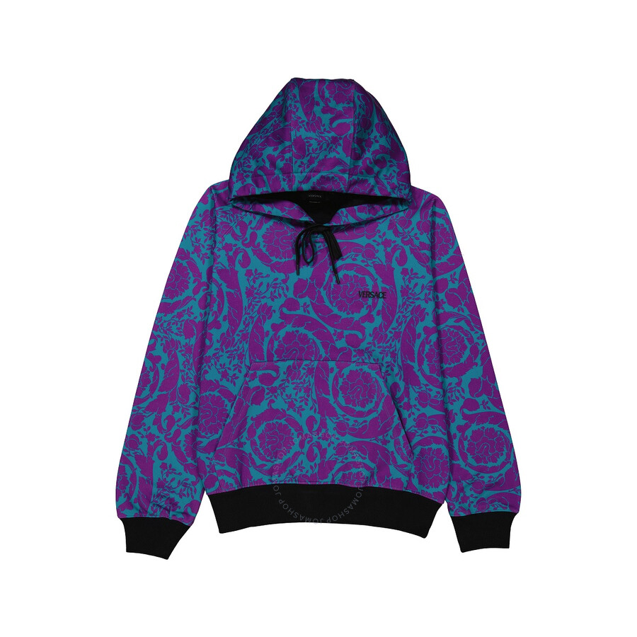 Versace Teal / Plum Baroque-Pattern Drawstring Hoodie, Size Medium ...