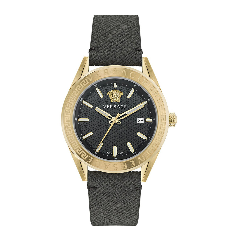 Versace V-Code Quartz Black Guilloche Dial Men's Watch VE6A00223 ...