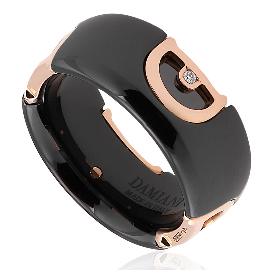 Damiani D.Icon Black Ceramic, Pink Gold and Diamond Ring, Size 21 ...