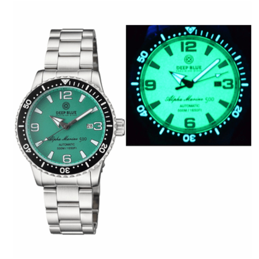 Deep Blue Alpha Marine Automatic Full Lume Blue Dial Men's Watch ...