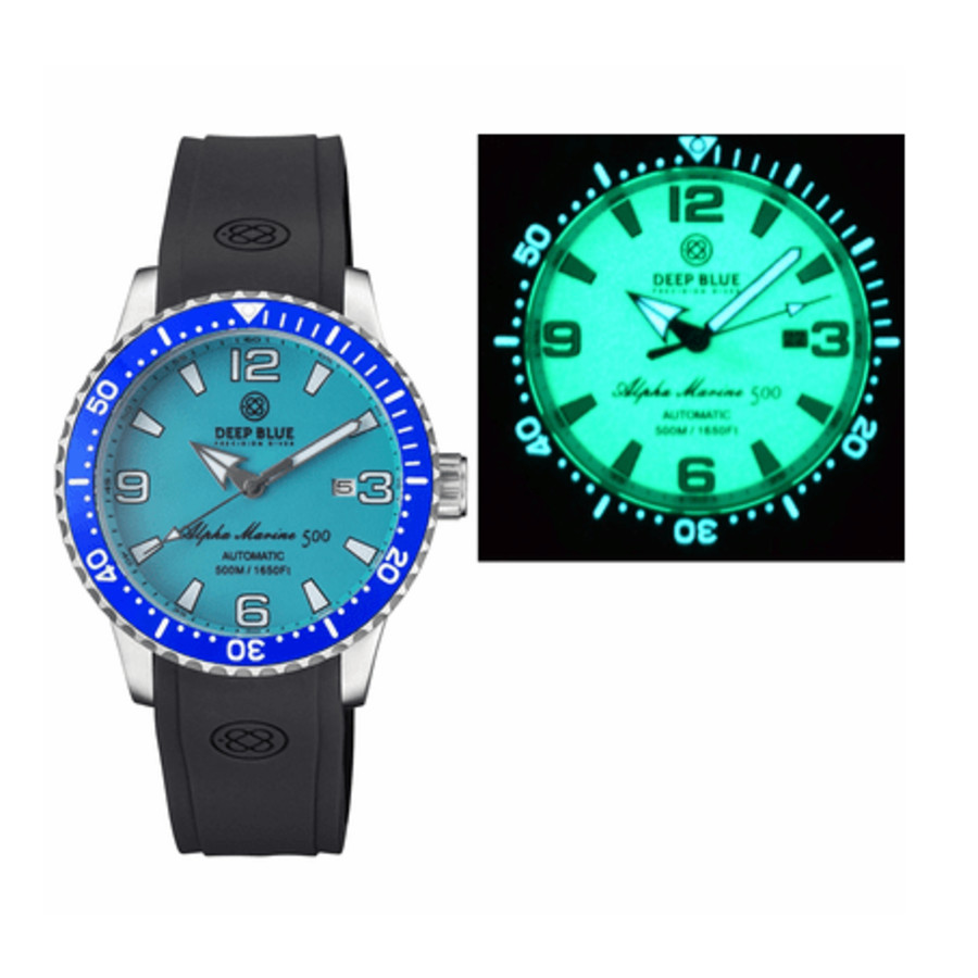 Deep Blue Alpha Marine Automatic Full Lume Blue Dial Men's Watch ...