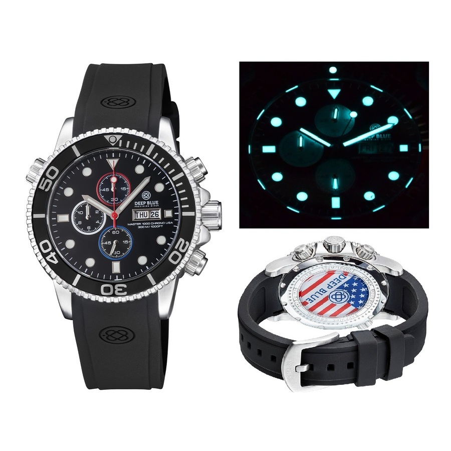 Deep Blue Master 1000 Chronograph Quartz Black Dial Men's Watch ...