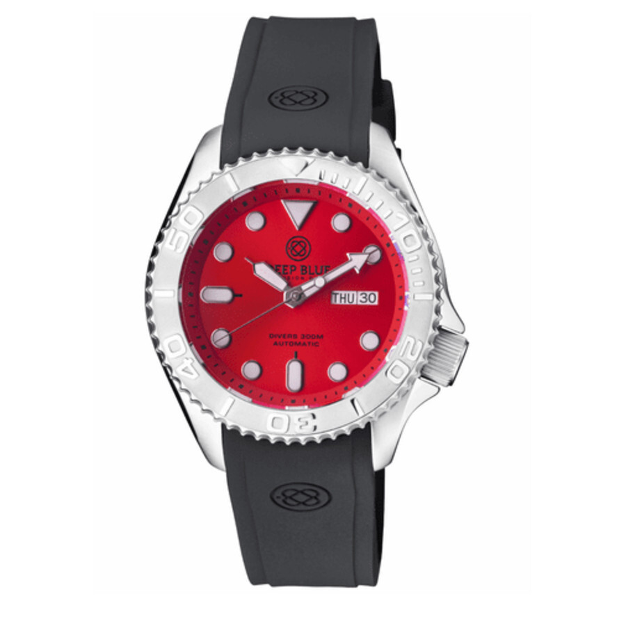 Deep Blue Military Diver Automatic Red Dial Men's Watch MILDIVERREDSTRP ...