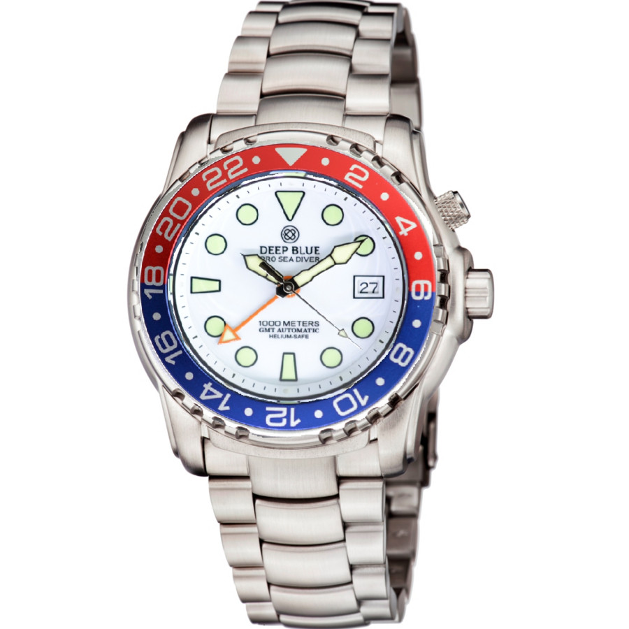 Deep Blue Pro Sea Diver 1000M Gmt Automatic White Dial Men's 44 mm ...