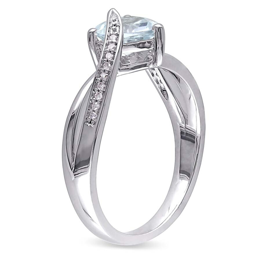 Delmar Aquamarine and Diamond Heart Crossover Ring in Sterling Silver ...