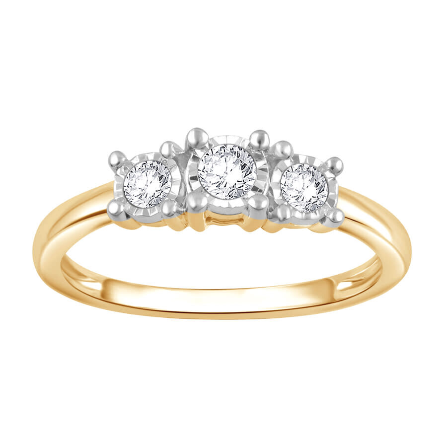 Diamondmuse 0.25 cttw Yellow Gold Plated Over Sterling Silver 3 Stone Diamond Engagement Ring ...