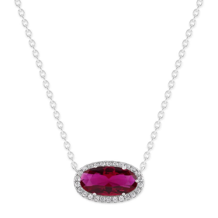 Belacqua Siam Ruby July Birthstone Halo Pendant Necklace in Sterling ...