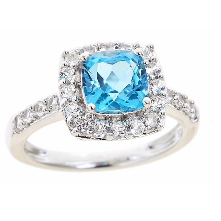 Diamondmuse Created Blue Topaz Birthstone Sterling Silver Ring for ...