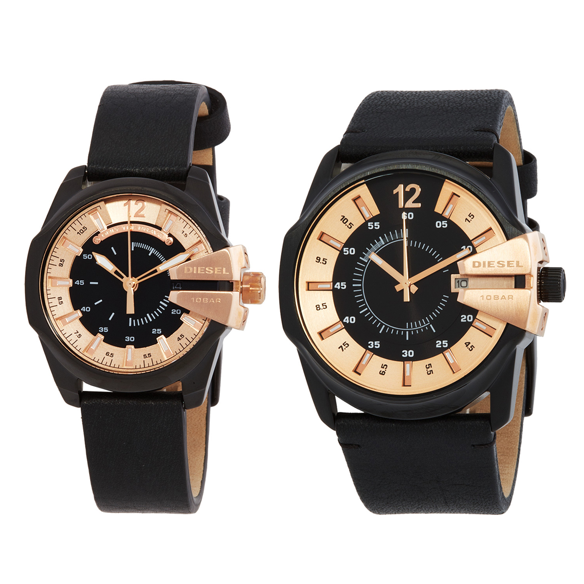 Diesel Master Chief Three-Hand Date Black Leather Watch Set DZ1977SET ...