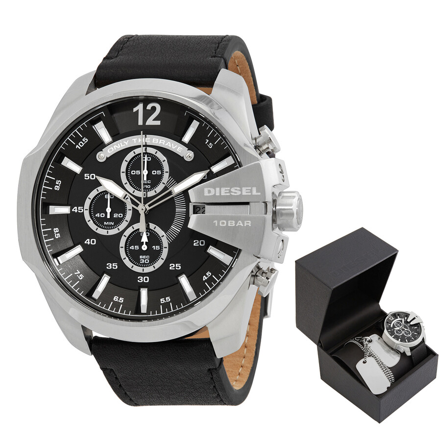 Diesel Mega Chief Chronograph Quartz Grey Dial Men's Watch and Necklace ...