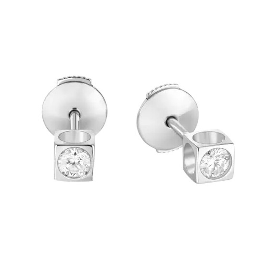 Dinh Van Ladies Silver Le Cube Diamant Studs 808113 OB - Jewelry, Ladies Jewelry - Jomashop