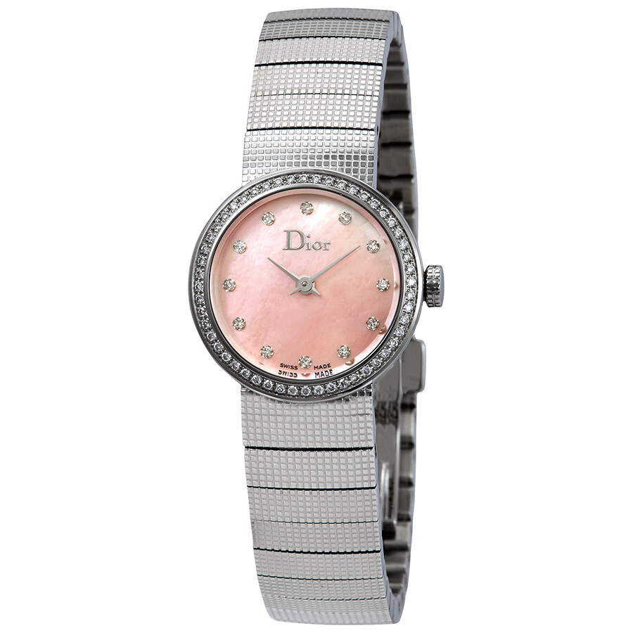 Dior D de Dior Pink Mother of Pearl Diamond Dial Ladies Watch ...