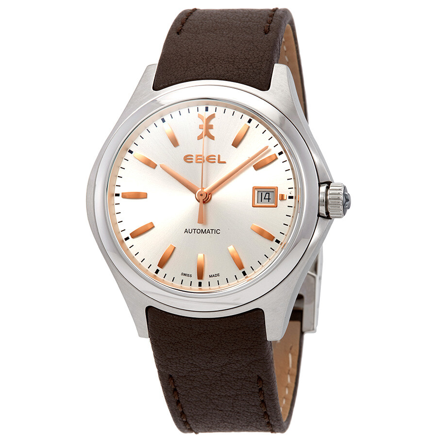 Ebel Wave Automatic Silver Galvanic Dial Brown Leather Men's Watch ...