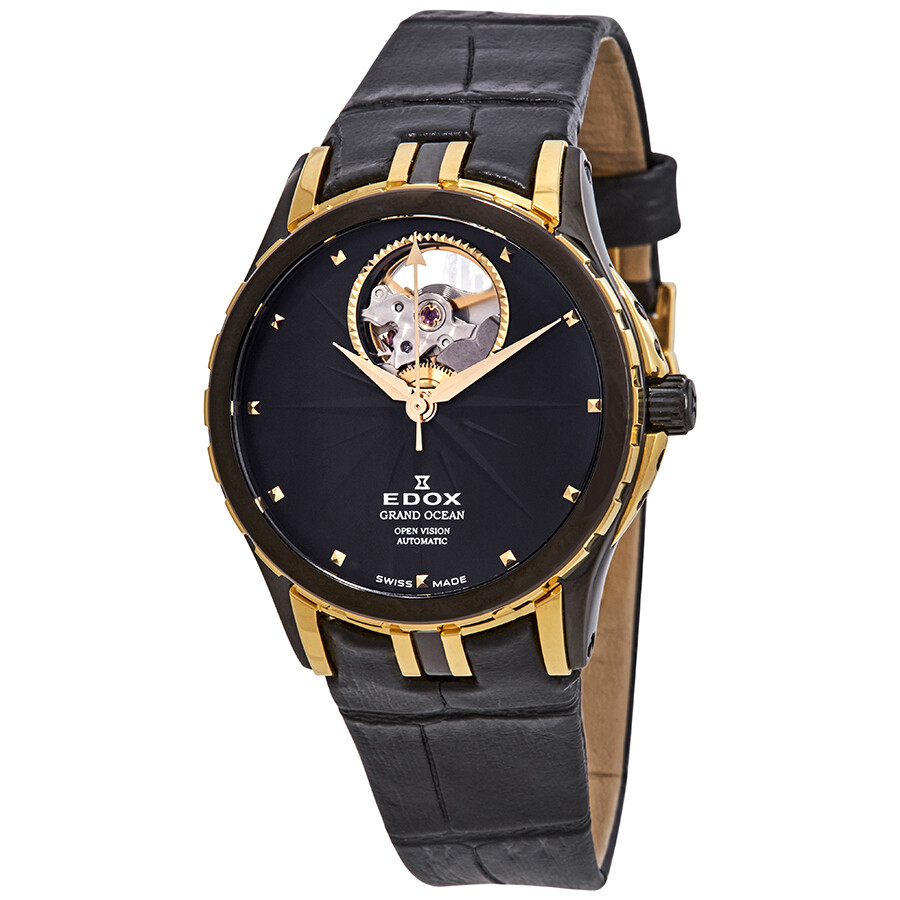 Edox Grand Ocean Open Heart Black Dial Automatic Ladies Watch 85012 ...