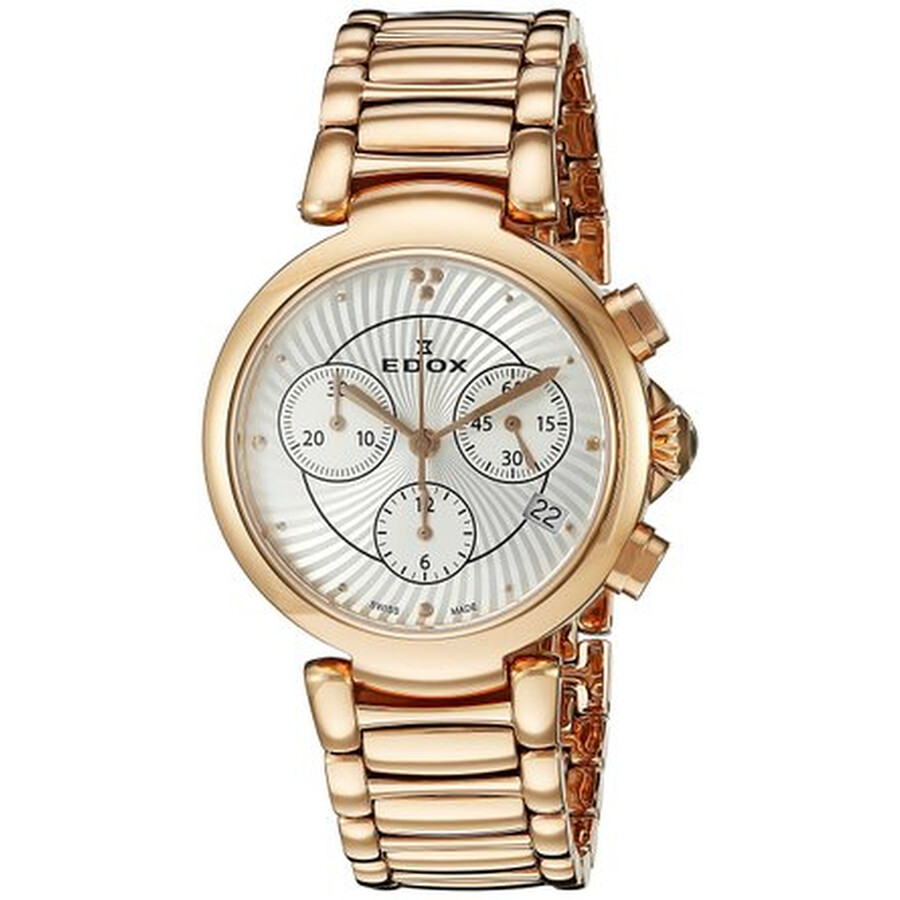 Edox LaPassion Silver Dial Ladies Rose Gold-tone Chronograph Watch ...