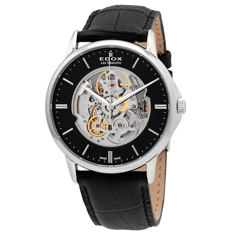 Edox Les Bemonts Automatic Black Skeleton Center Dial Men's Watch 85300 ...