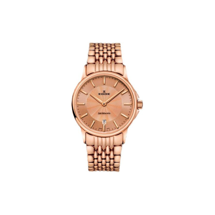 Edox Les Bemonts Rose Gold Dial Ladies Stainless Steel Watch 57001 37RM ...