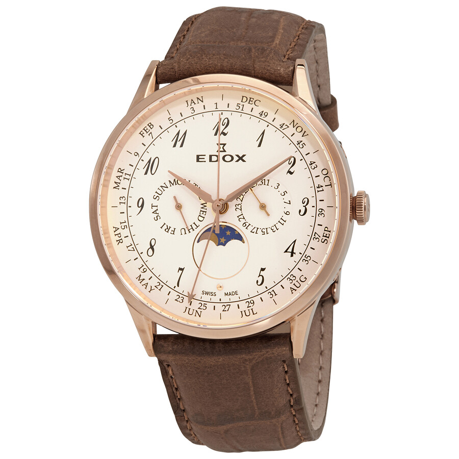 Edox Les Vauberts Rose Dial Annual Calendar Men's Watch 40101 37RC BEBR ...