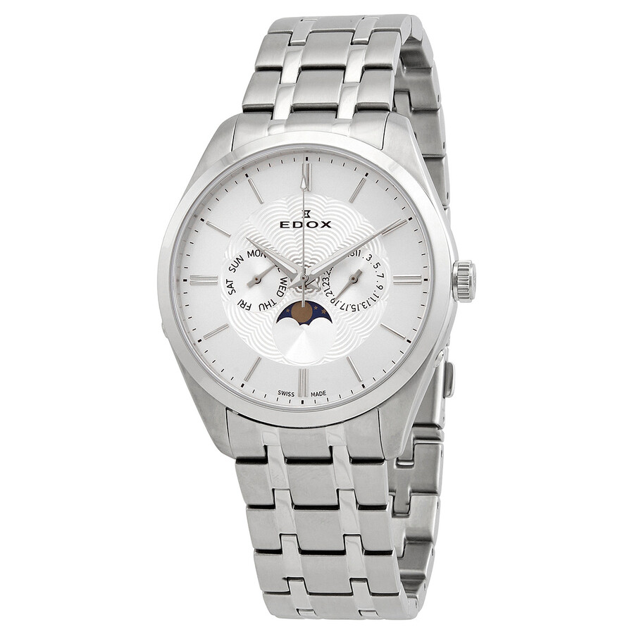 Edox Moonphase Date Silver Dial Men's Watch 40008-3M-AIN - Watches ...