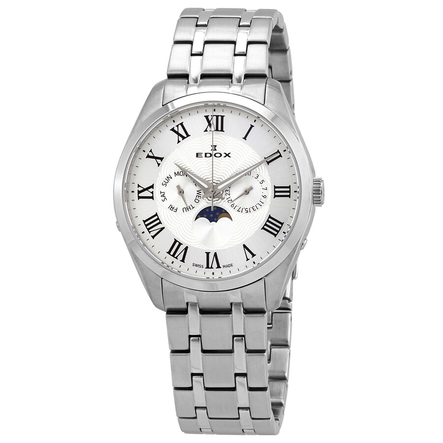 Edox Moonphase Date Silver Dial Men's Watch 40008-3M-ARN - Watches ...