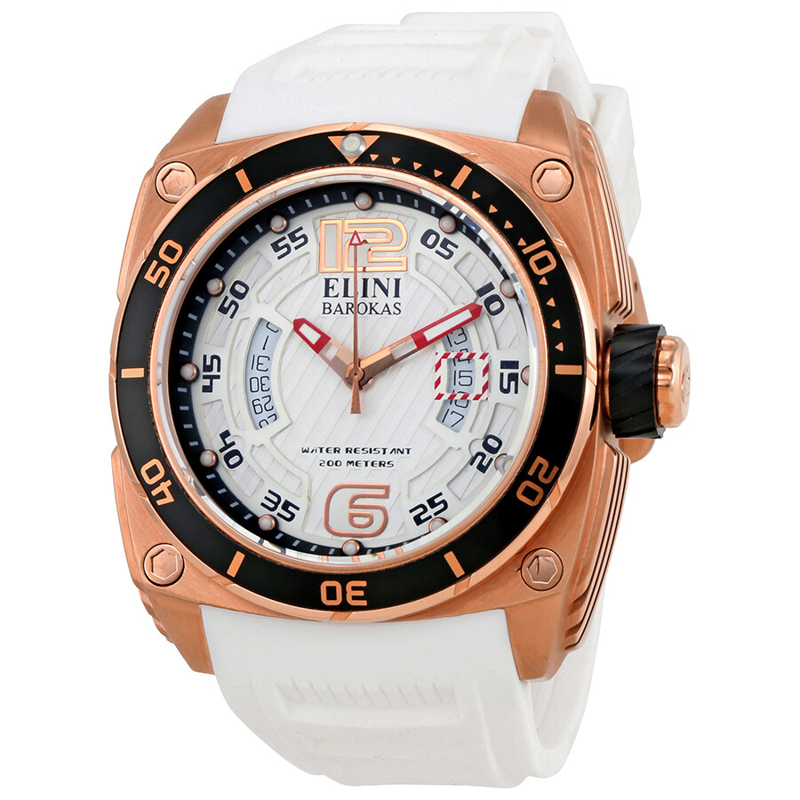 Elini Barokas White Dial Rubber Strap Men's Watch 10013-RG-02SBB ...