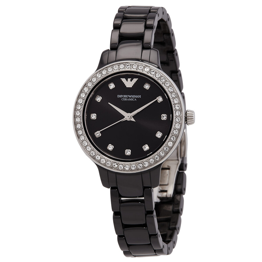 Emporio Armani Cleo Quartz Crystal Black Dial Ladies Watch AR70008 ...