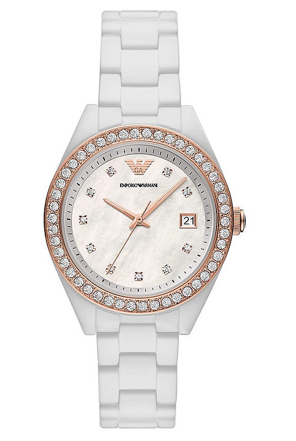 Emporio Armani Leo Quartz Crystal Silver Dial Ladies Watch AR70007 ...
