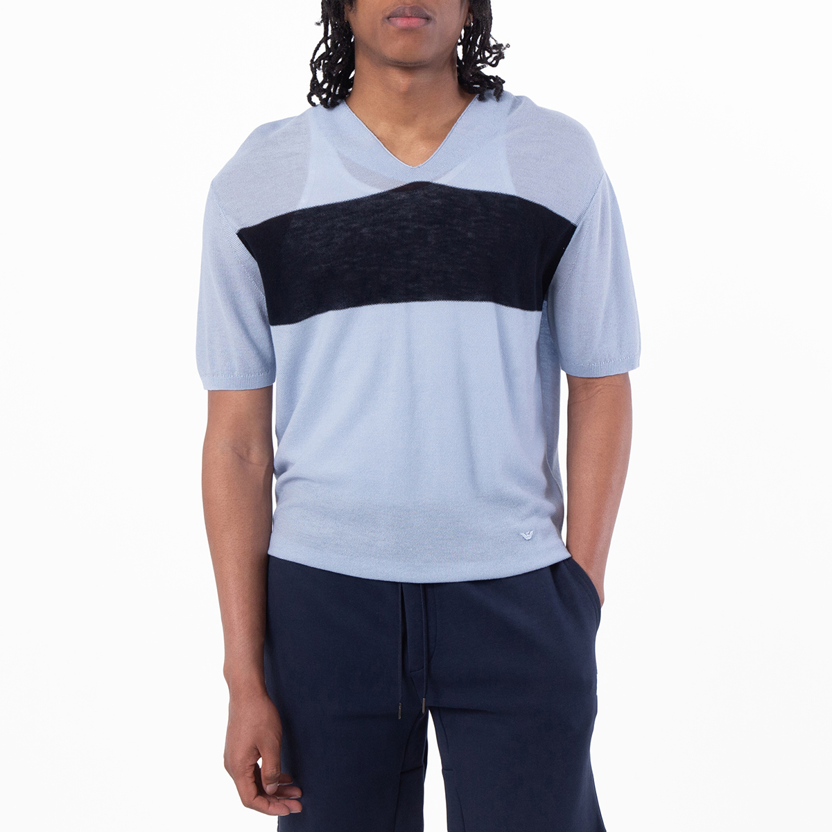 Emporio Armani Men's Colour Block V-Neck T-Shirt, Size X-Large EM000675 ...