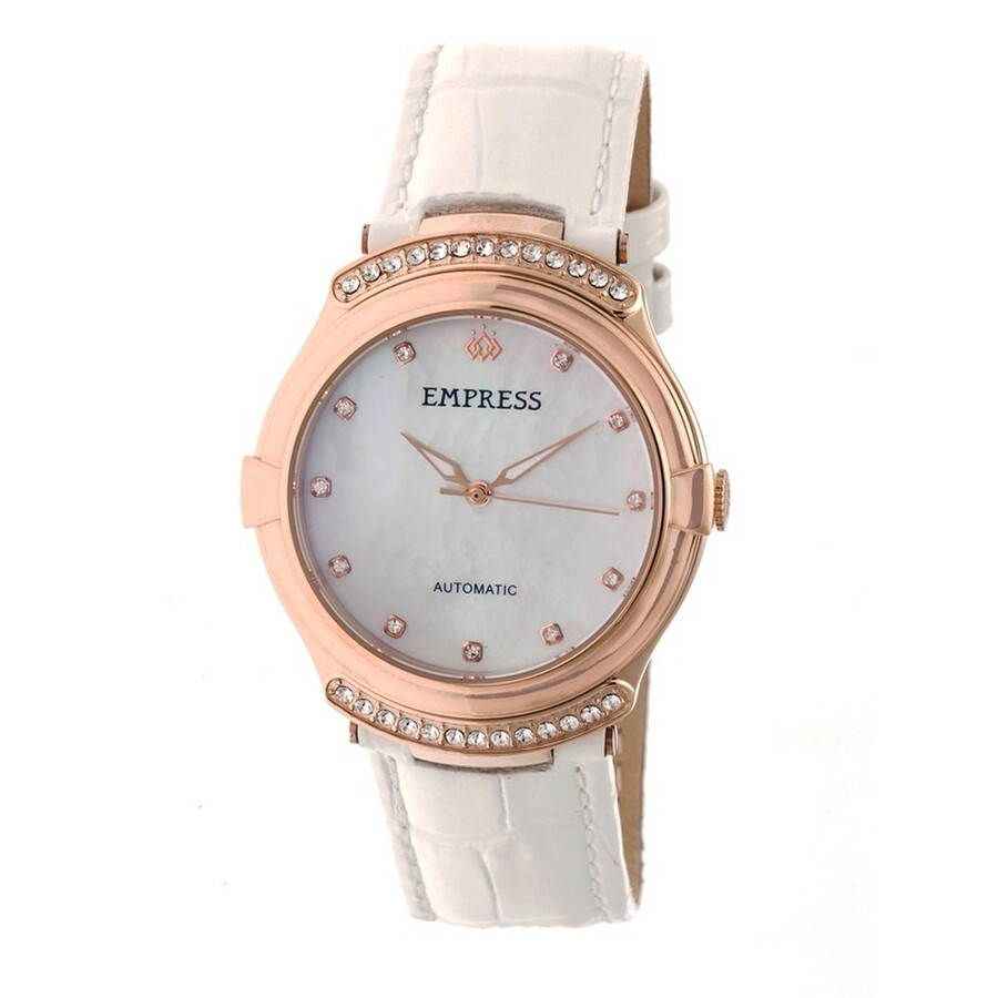 Empress Francesca White Mother of Pearl Dial White Leather Strap ...