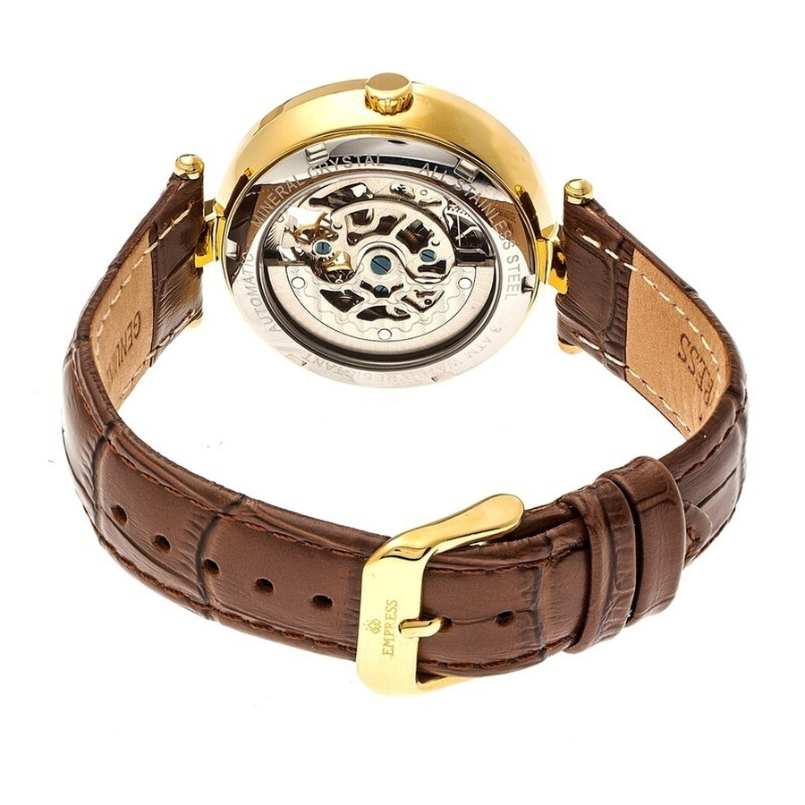 Empress Stella White Semi-Skeleton Dial Gold-tone Case Brown Leather ...