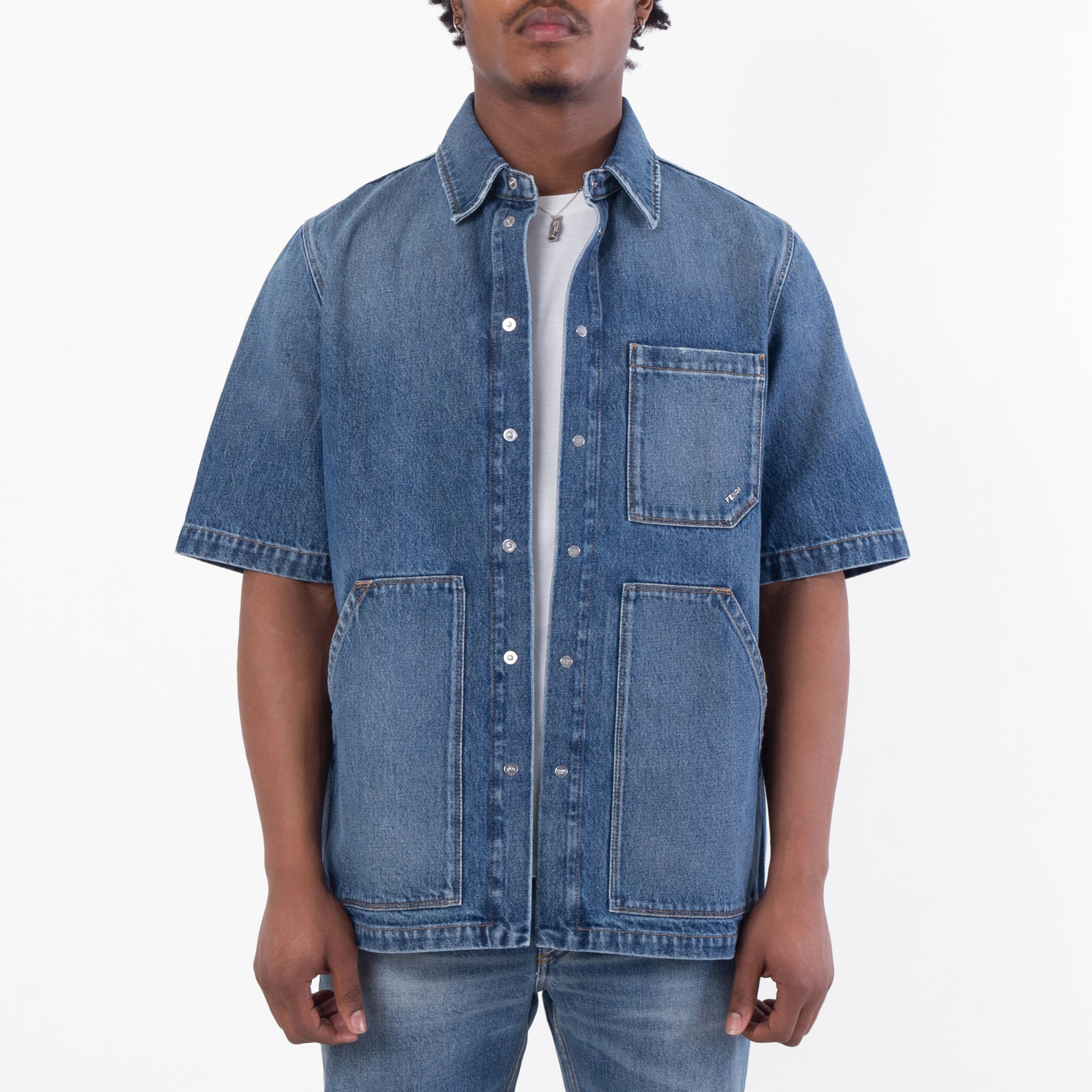Fendi Men's Oversize Denim Shirt, Brand Size 50 ( US Size 40 ) FW1315 ...