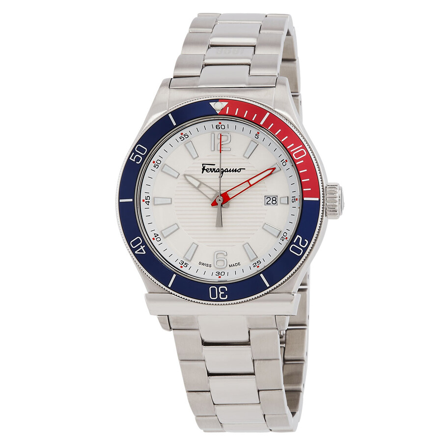 Ferragamo 1898 Sport Quartz White Dial Pepsi Bezel Men's Watch ...