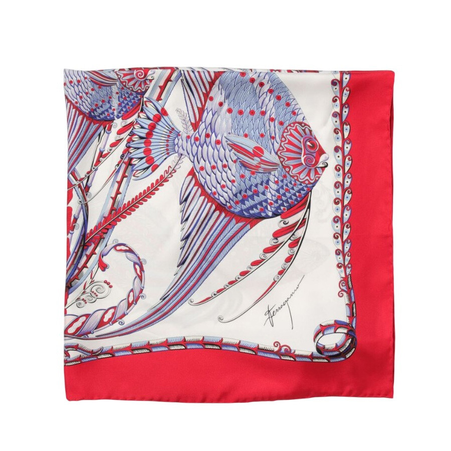 Ferragamo Fish Print Silk Scarf 310181 775482 8056283742641 - Jomashop