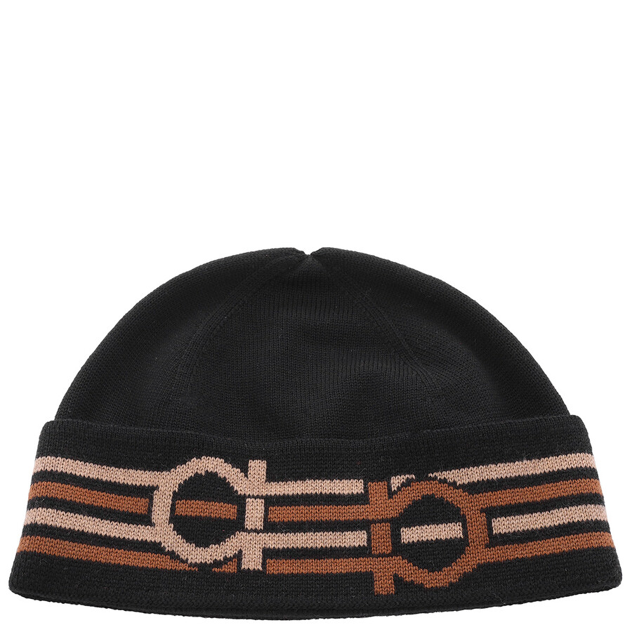 Ferragamo Men's Black Wool Beanie With Gancini Decoration 560045 759511 ...