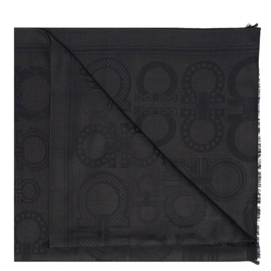 Ferragamo Wool Silk Fringed Gancini Scarf 520027 733342 8057453860950 ...