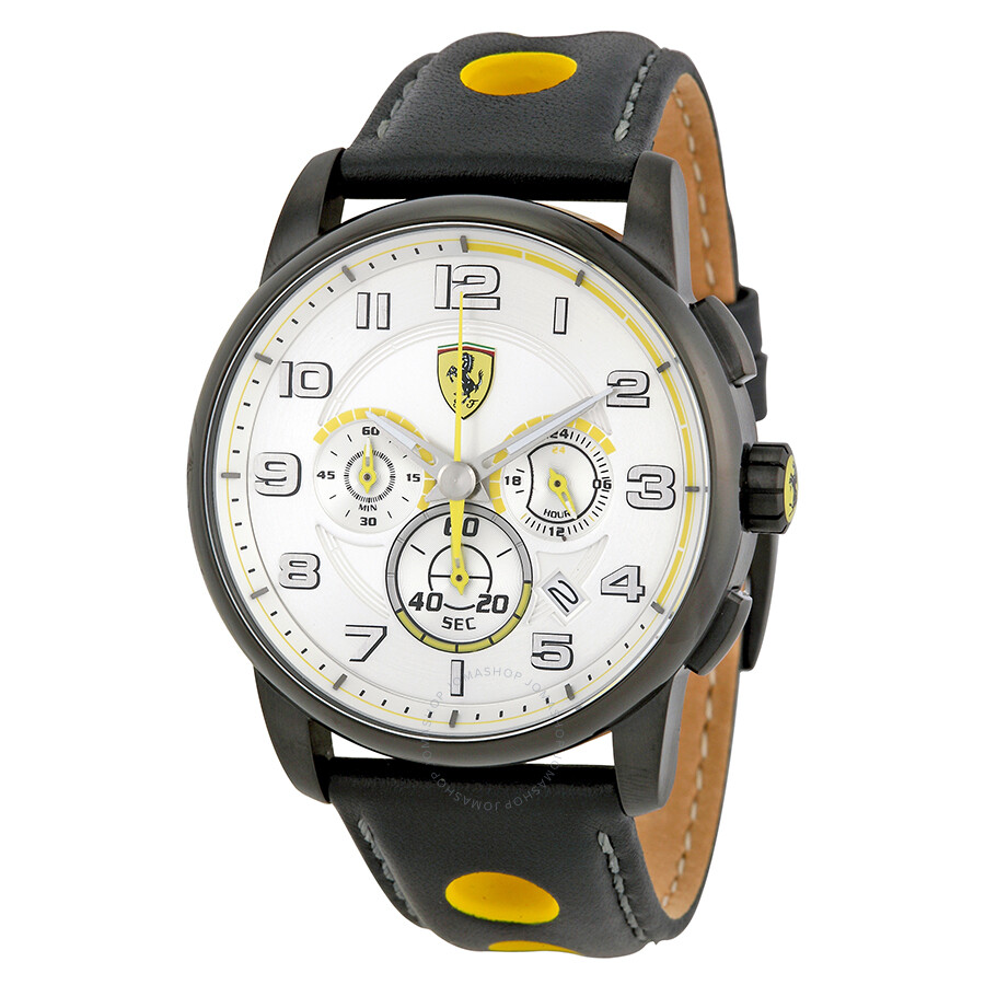 Ferrari Chronograph White Dial Black Leather Men's Watch 830056 ...