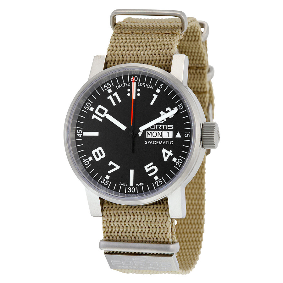Fortis Spacematic Classic Black Dial Nylon Strap Men's Watch 6231041N39 ...
