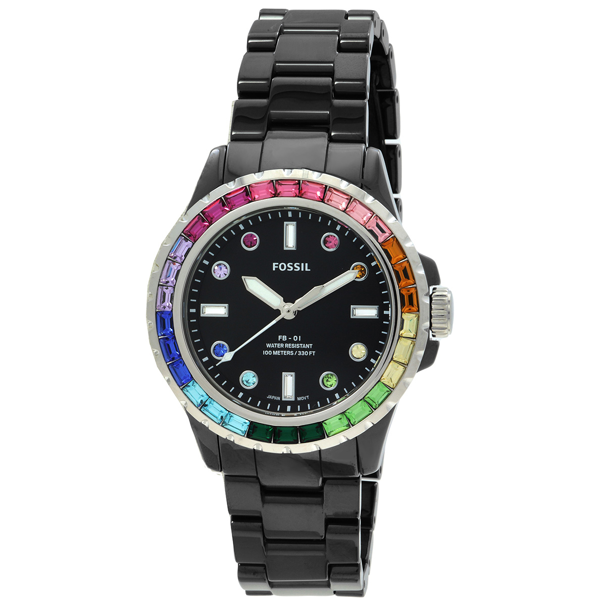 Fossil FB-01 Ceramic Quartz Crystal Black Dial Ladies Watch CE1130 ...