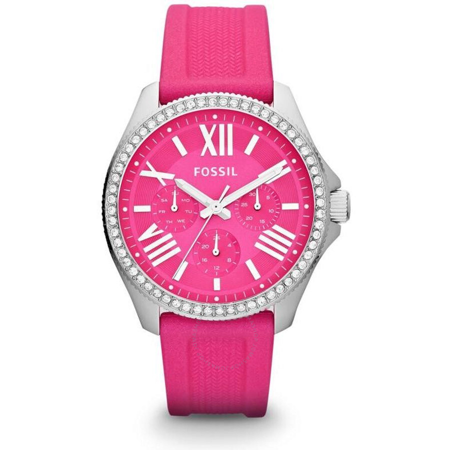Fossil Multi-Function Pink Dial Pink Silicone Ladies Watch AM4488 ...