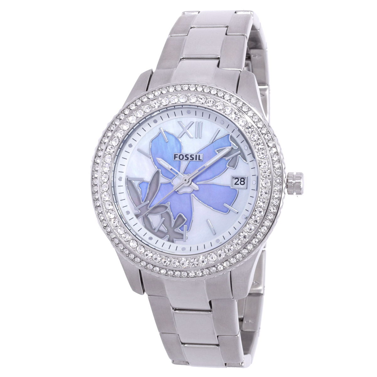 Fossil Stella Quartz Crystal White Mother of Pearl Dial Ladies Watch ...