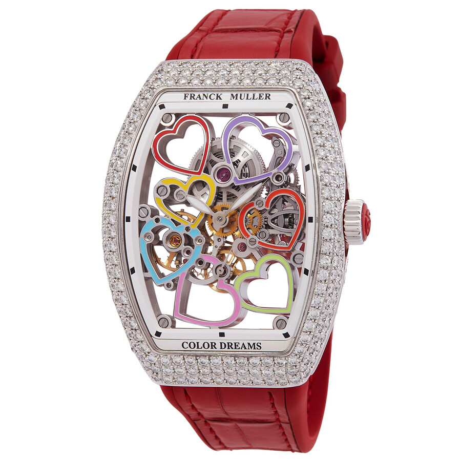 Franck Muller Vanguard Heart Skeleton Hand Wind Diamond Ladies Watch V ...