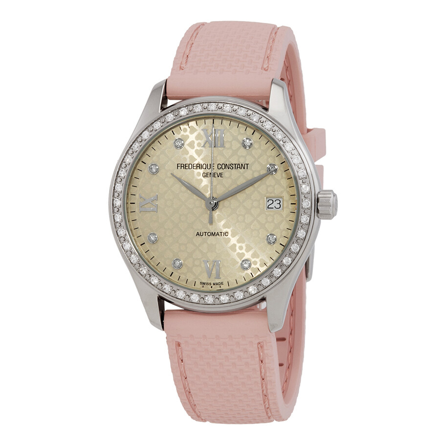 Frederique Constant Pink Ribbon Automatic Diamond Silver Dial Ladies ...