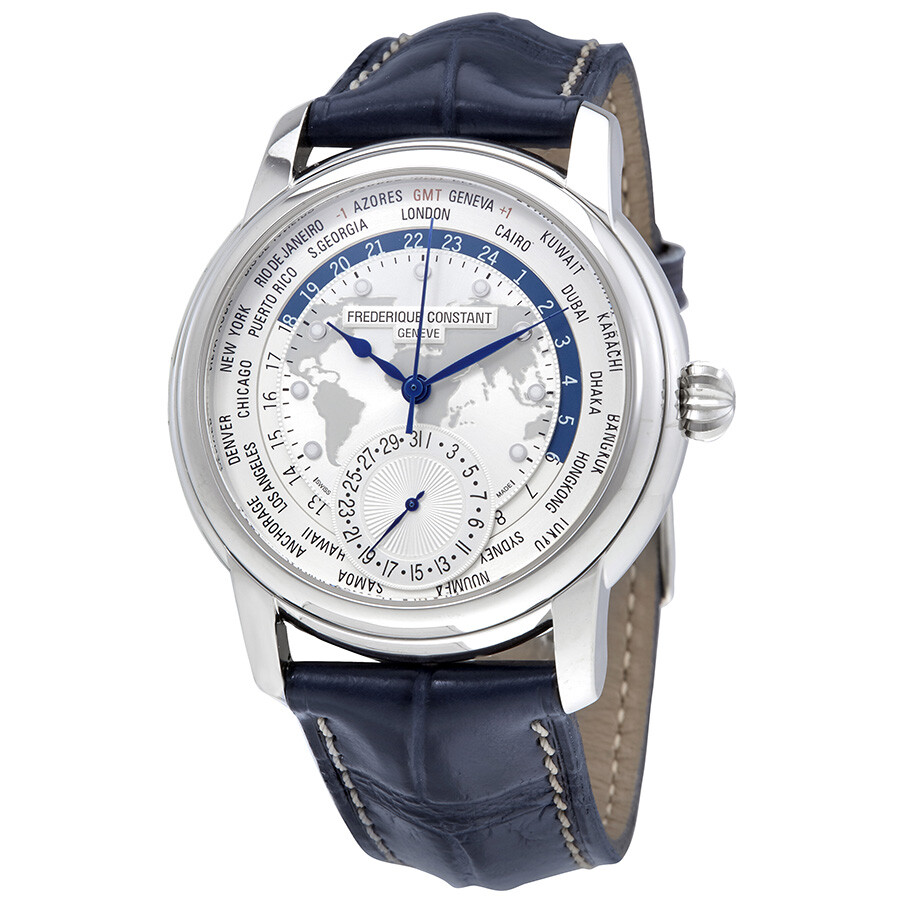 Frederique Constant Worldtimer Silver Dial Men's GMT Watch FC-718KW4H6 ...