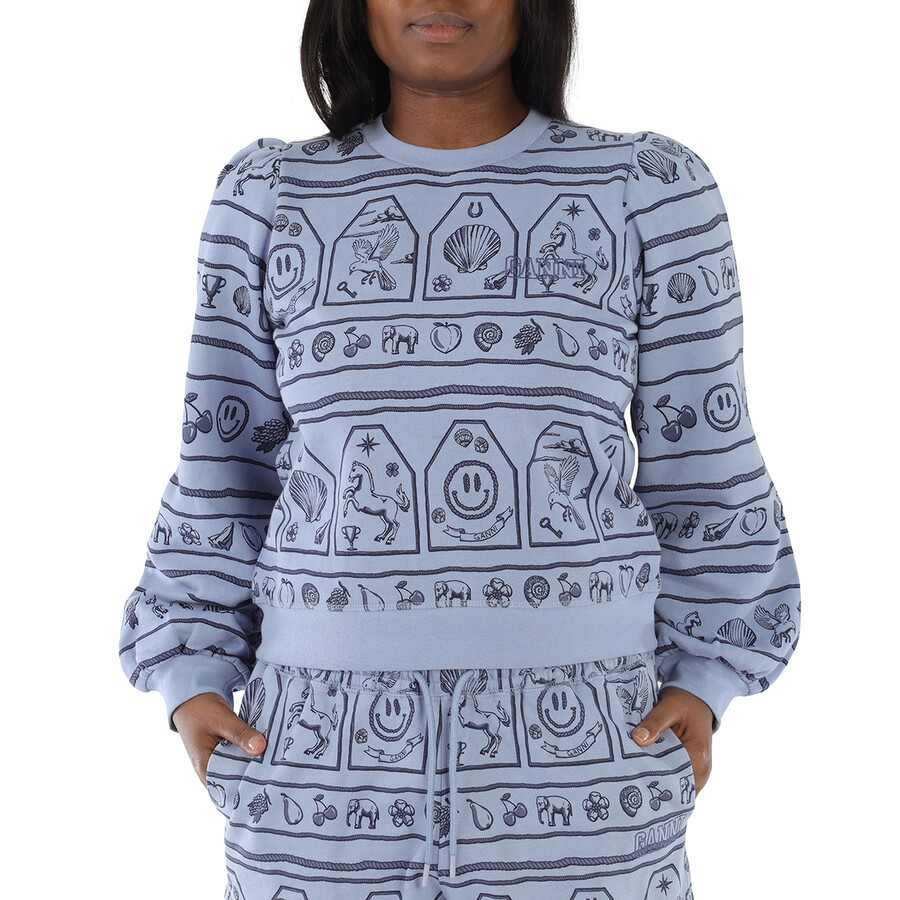 Ganni Ladies Heather Grey Software Isoli Printed Sweatshirt, Size ...