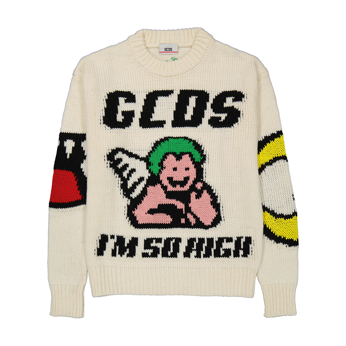 GCDS Men's Off White Wool Blend Plush Sweater, Size Medium AI22M380031 ...