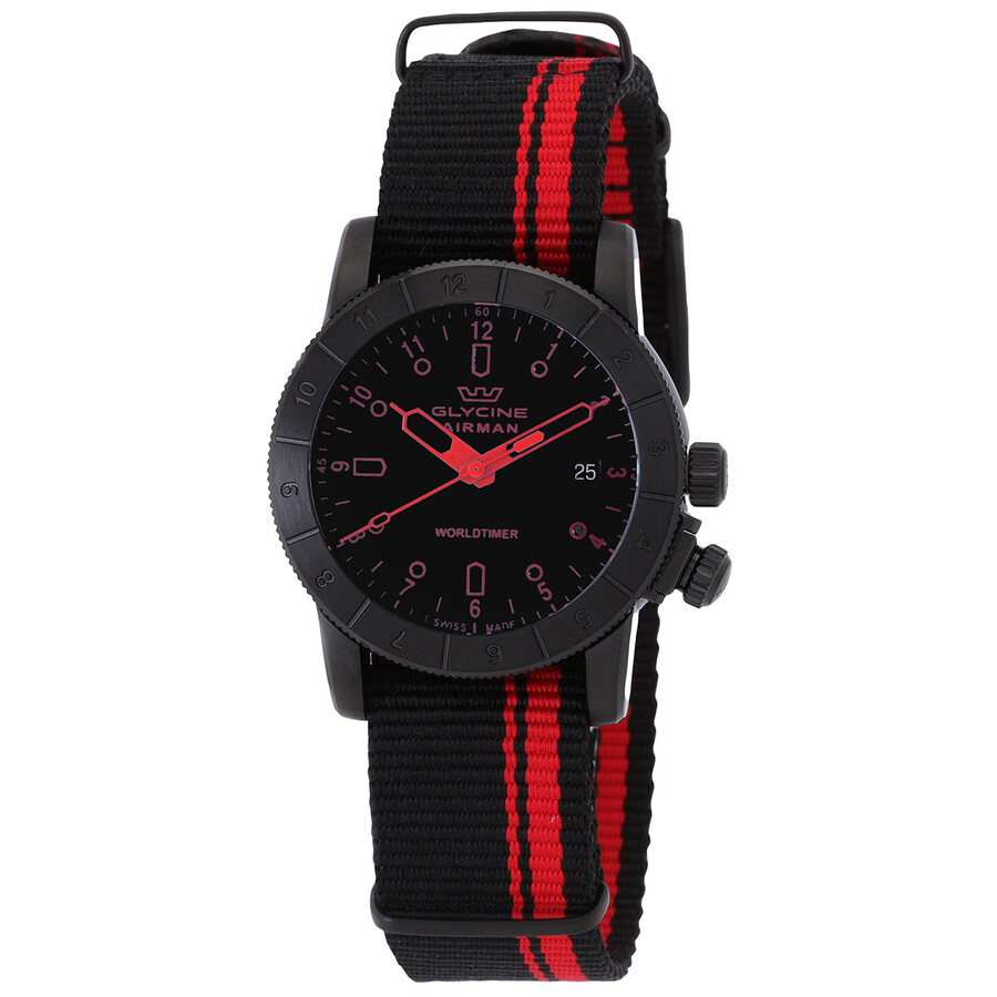 Glycine Airman Contemporary Worldtimer Quartz Black Dial Men's Watch ...