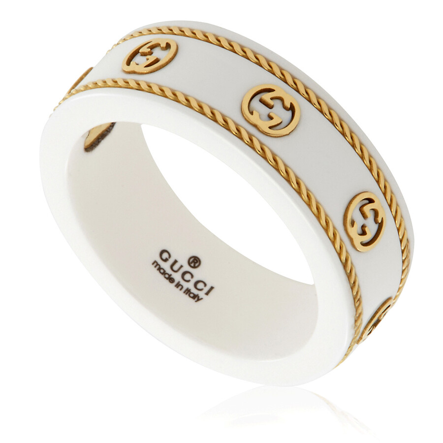 Gucci 18K Yellow Gold Zirconia White Icon 7mm Band, Size 13 ...