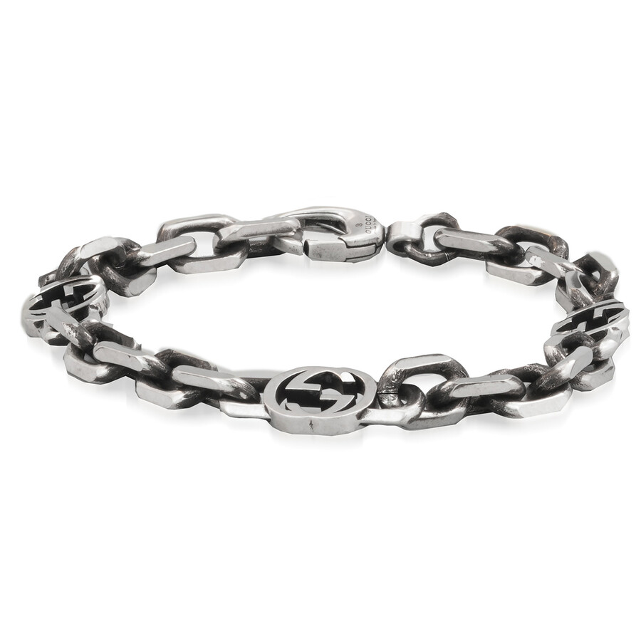 Gucci Aged Silver Interlocking Double G Bracelet, Size 18 YBA620798001 ...