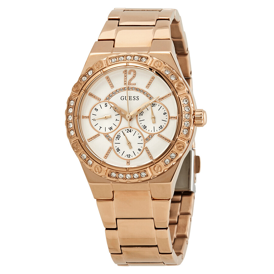 Guess Envy Crystal White Dial Rose Gold PVD Ladies Watch W0845L3 ...